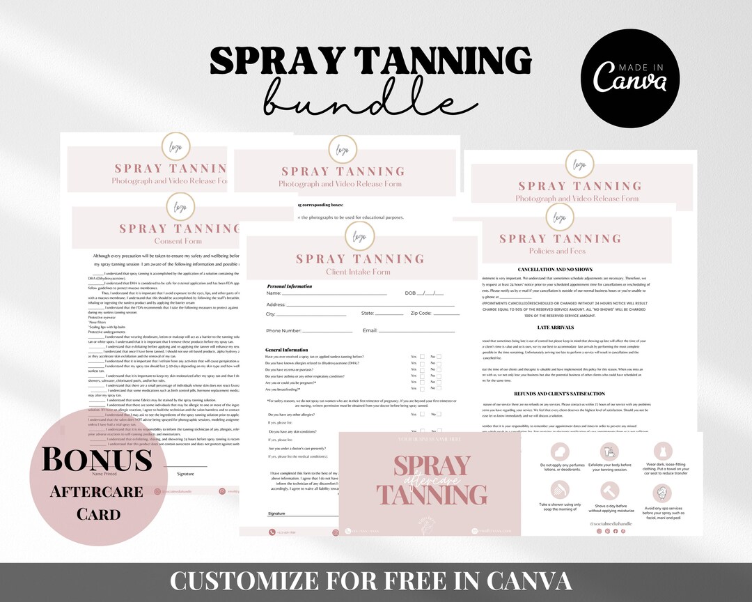 Spray Tan Forms - Editable Spray Tan Templates, Spray Tanning ...