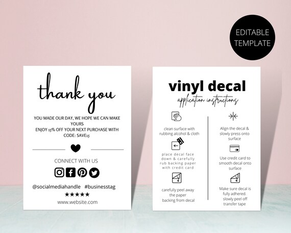 EDITABLE Vinyl Decal Instructions Vinyl Decal Application - Etsy