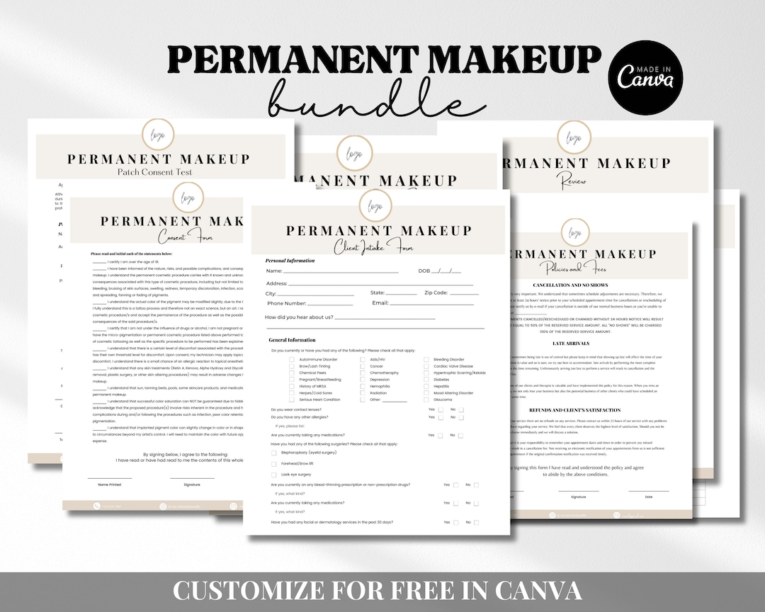 Permanent Makeup Forms - Editable PMU Consent Forms, Micropigmentation ...