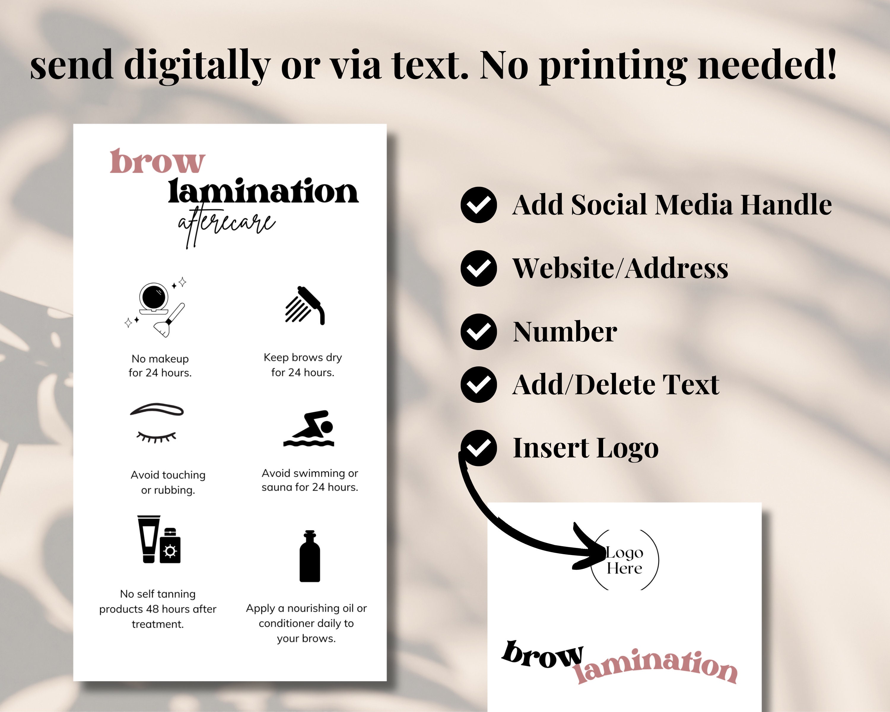 Digital Eyebrow Lamination Aftercare Card Brows Lamination Card Brow ...