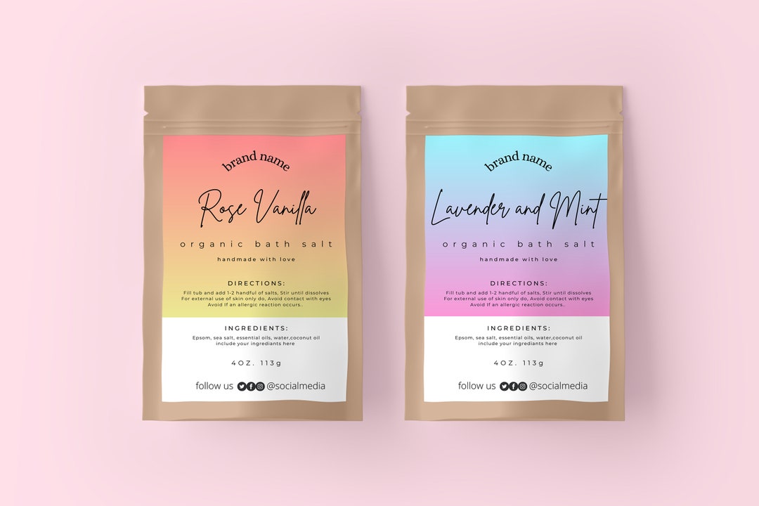 Editable Pouch Label Template, Bath Salts Packaging Label, Printable ...