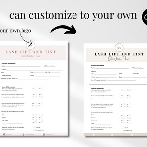 Lash Lift and Tint Client Intake and Consent Form | Editable Lash Lift ...