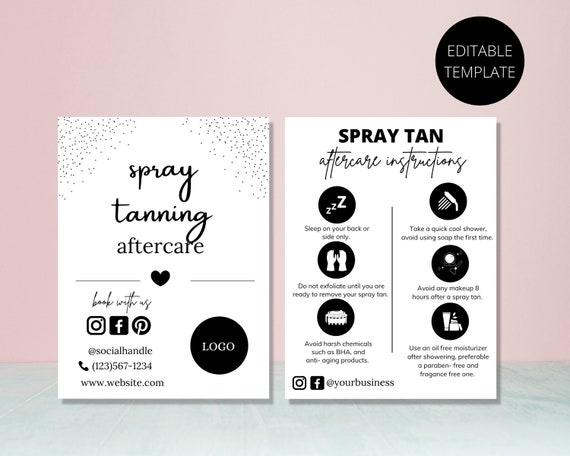 Spray Tan Care Card Spray Tan Aftercare Card Spray Tan Pre - Etsy