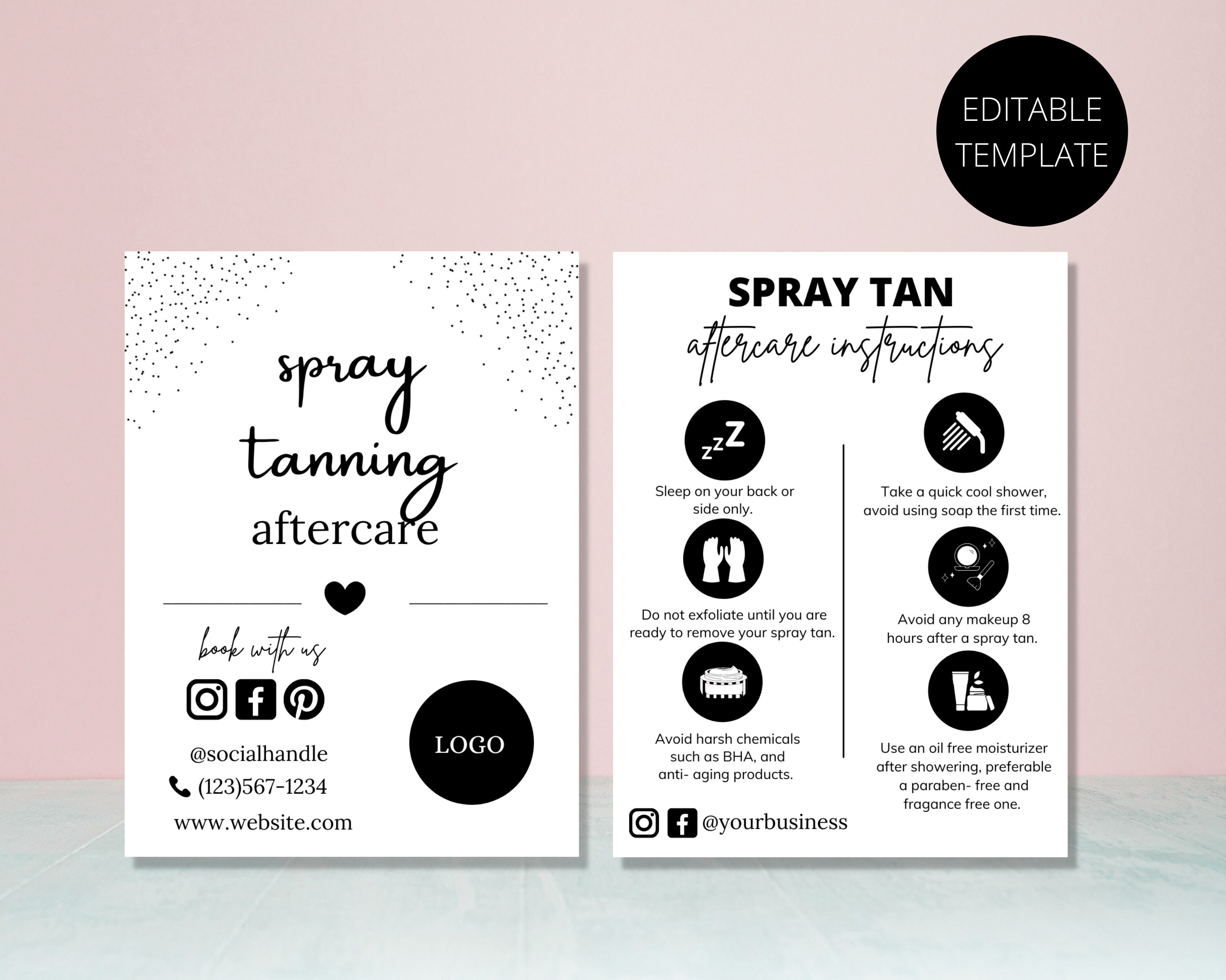 Spray Tan Care Card Spray Tan Aftercare Card Spray Tan Pre Care Card ...