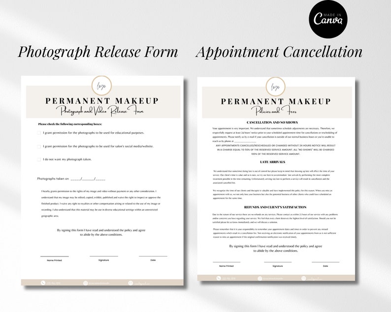 Permanent Makeup Forms Editable PMU Consent Forms, Micropigmentation ...