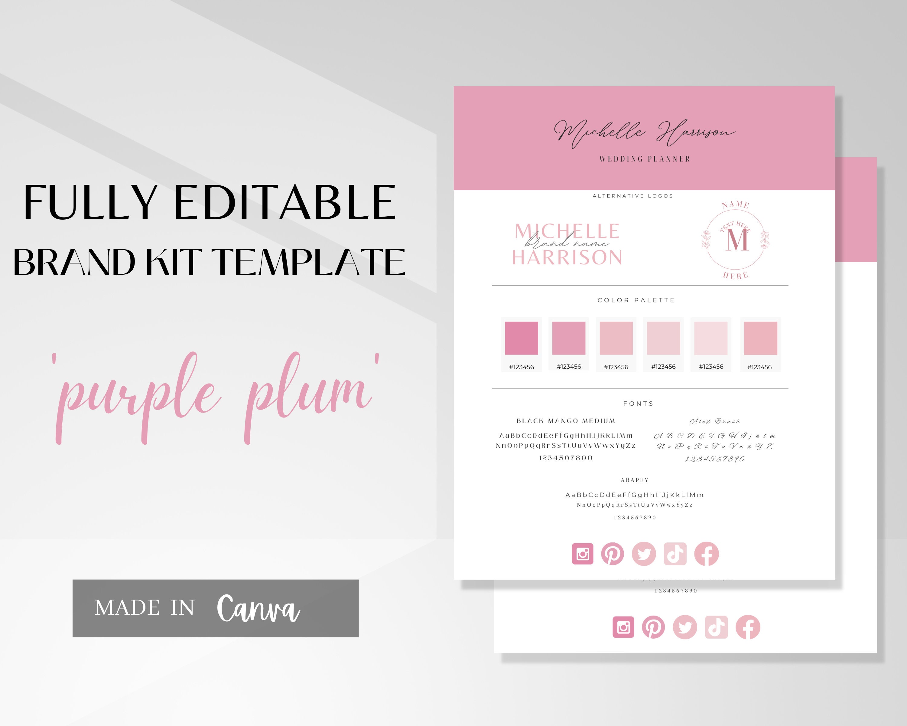 Brand Kit Template, Canva Branding Kit, Brand Board Template, Digital ...