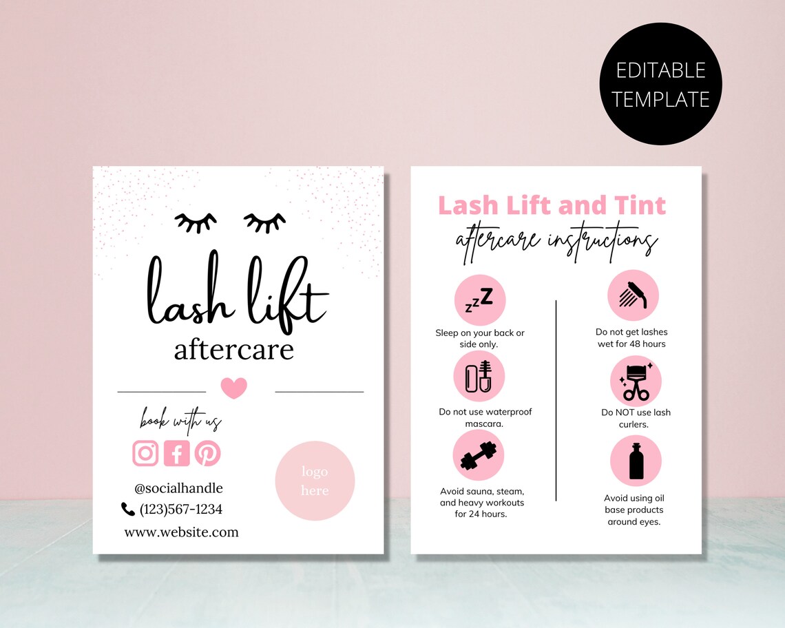 Lash Lift Tint Care Card Editable Lash Lift Aftercare Card - Etsy
