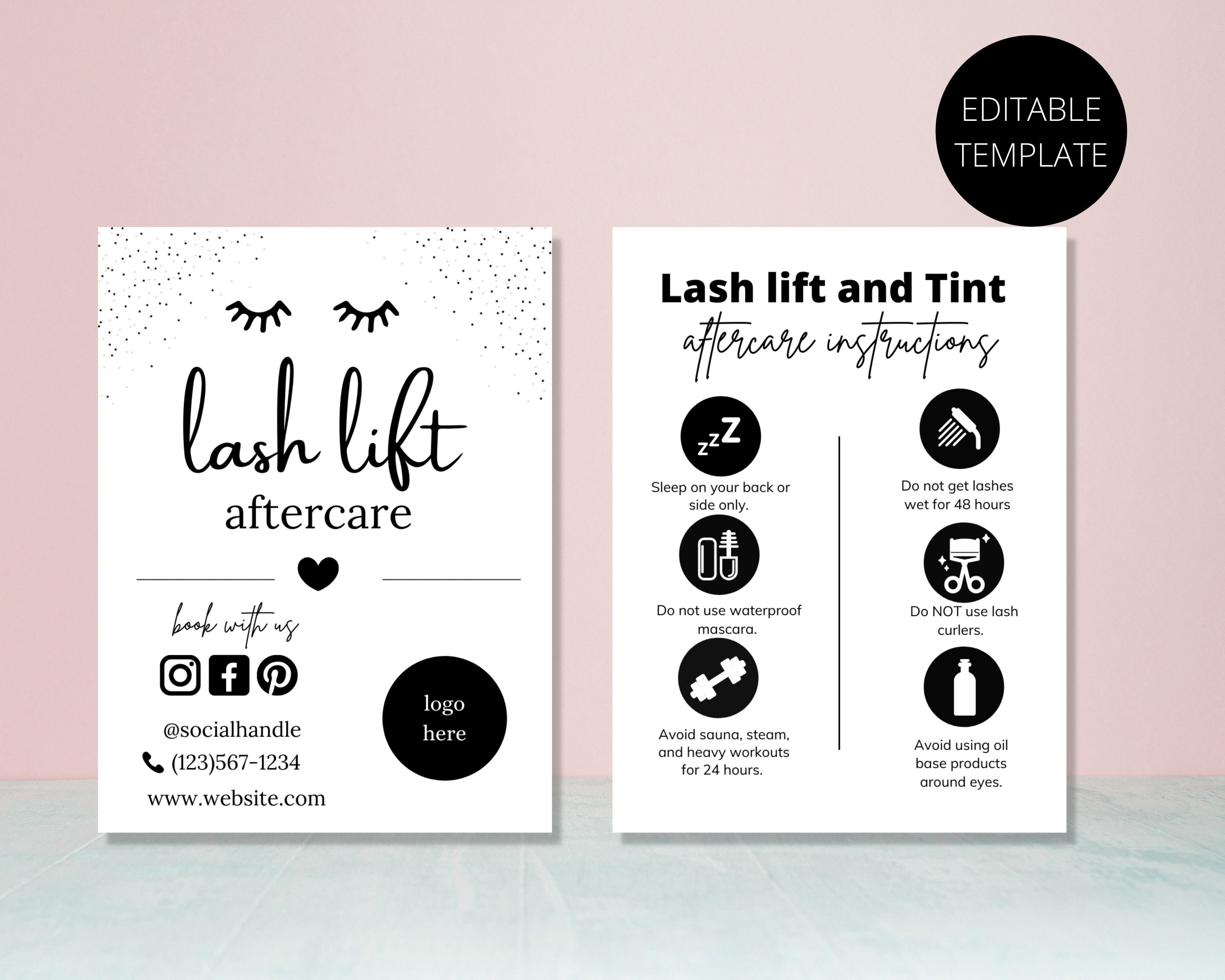 Lash Lift Tint Care Card Editable Lash Lift Aftercare Card Beauty Card ...