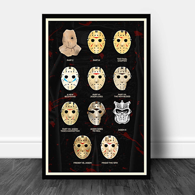 JASON VOORHEES, Friday the 13th, Every Mask Poster, Evolution of Jason ...