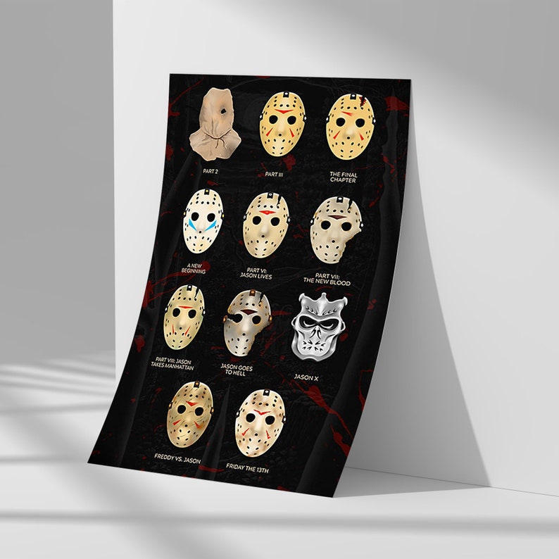 JASON VOORHEES, Friday the 13th, Every Mask Poster, Evolution of Jason ...