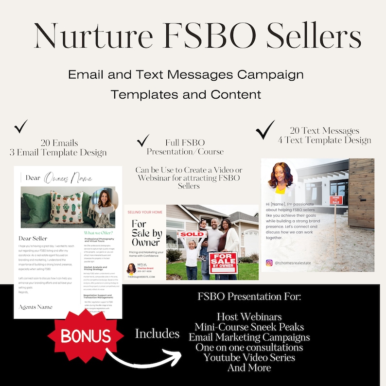 FSBO Email & Text Templates: Real Estate Agent Marketing (canva) - Etsy