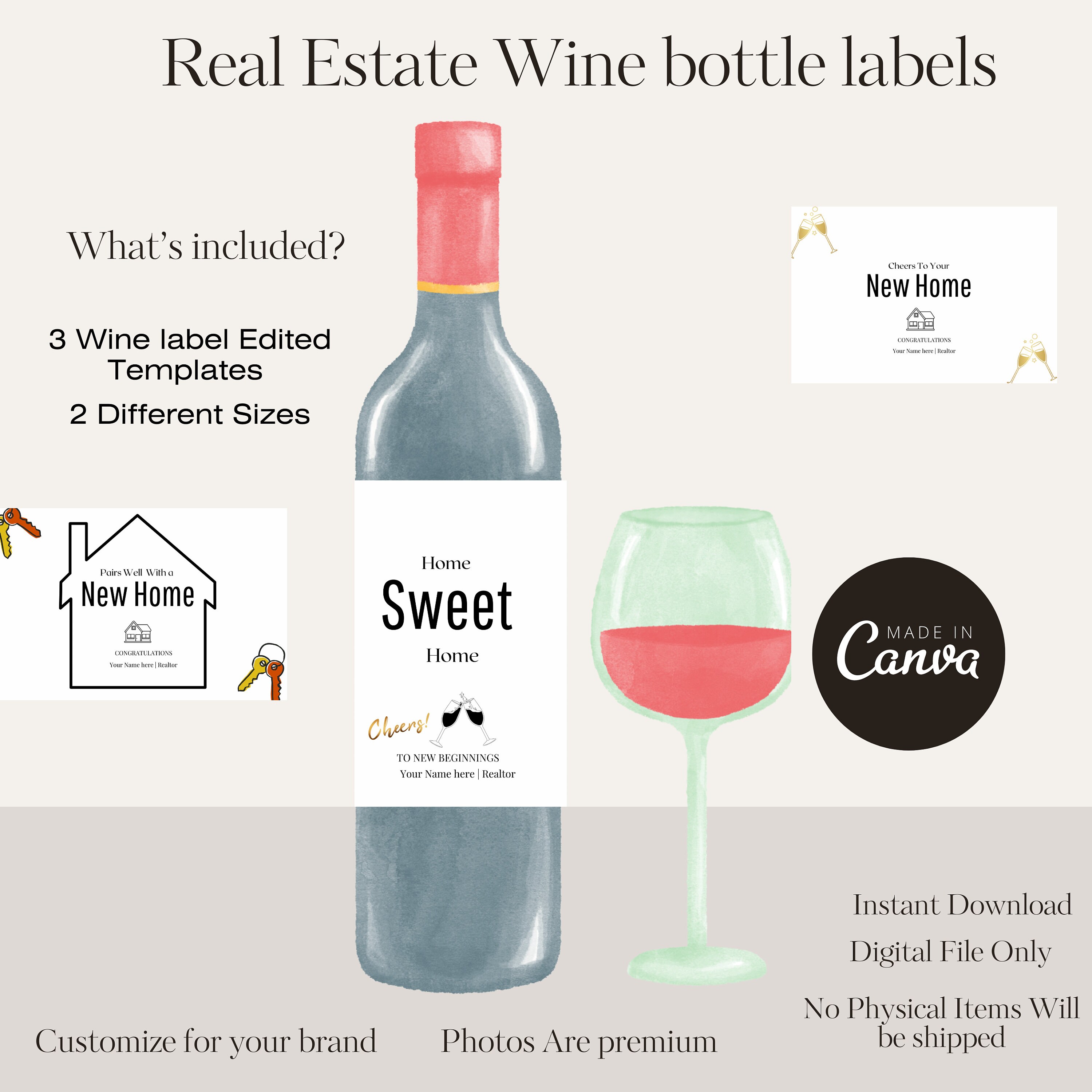 Custom Wine Labels Real Estate Printable Client Gift From Realtor New ...