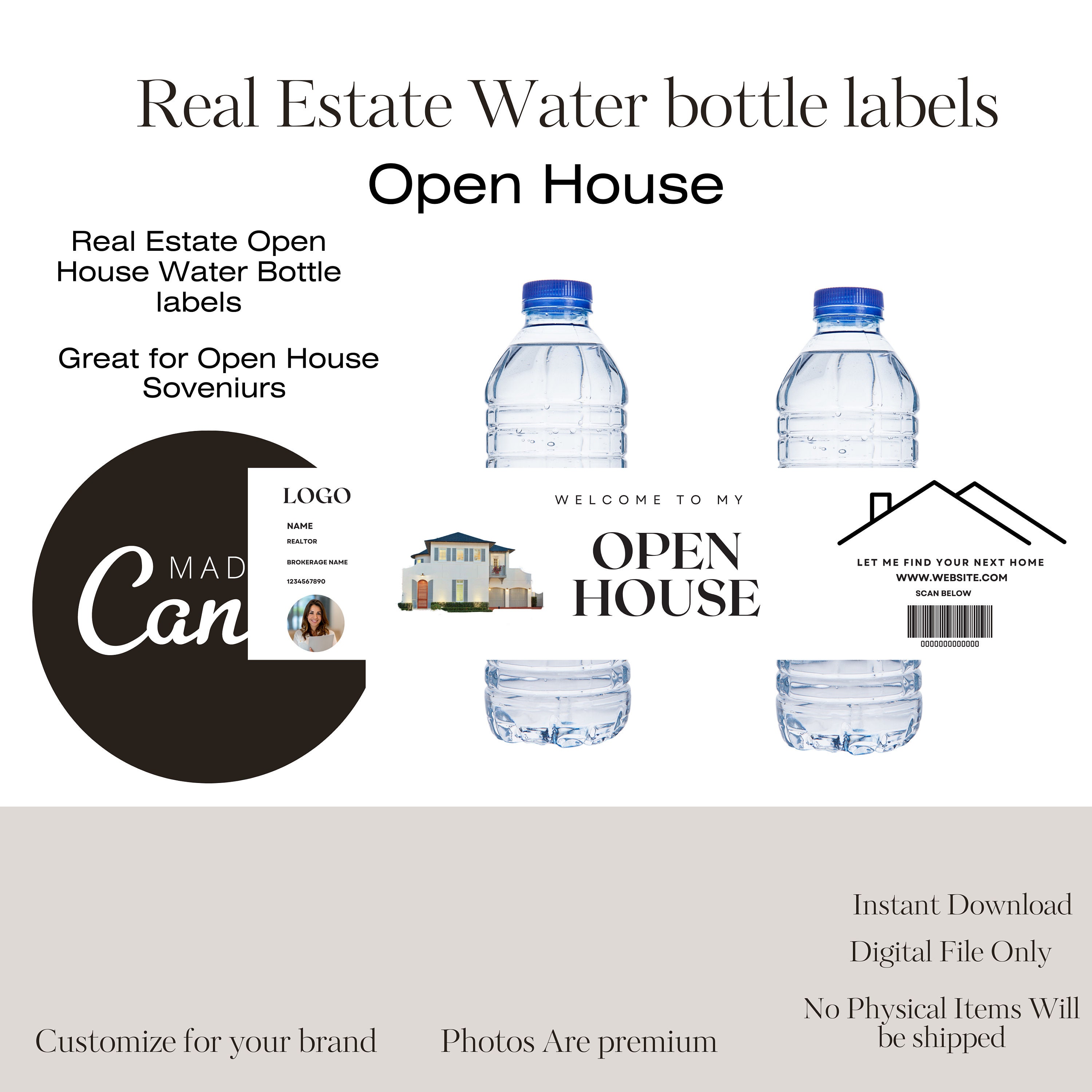 Real Estate Open House Water Bottle Labels: Editable Template (PDF) - Etsy