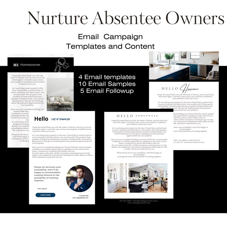 Real Estate Agent Absentee Owner Email & Text Templates (canva) - Etsy