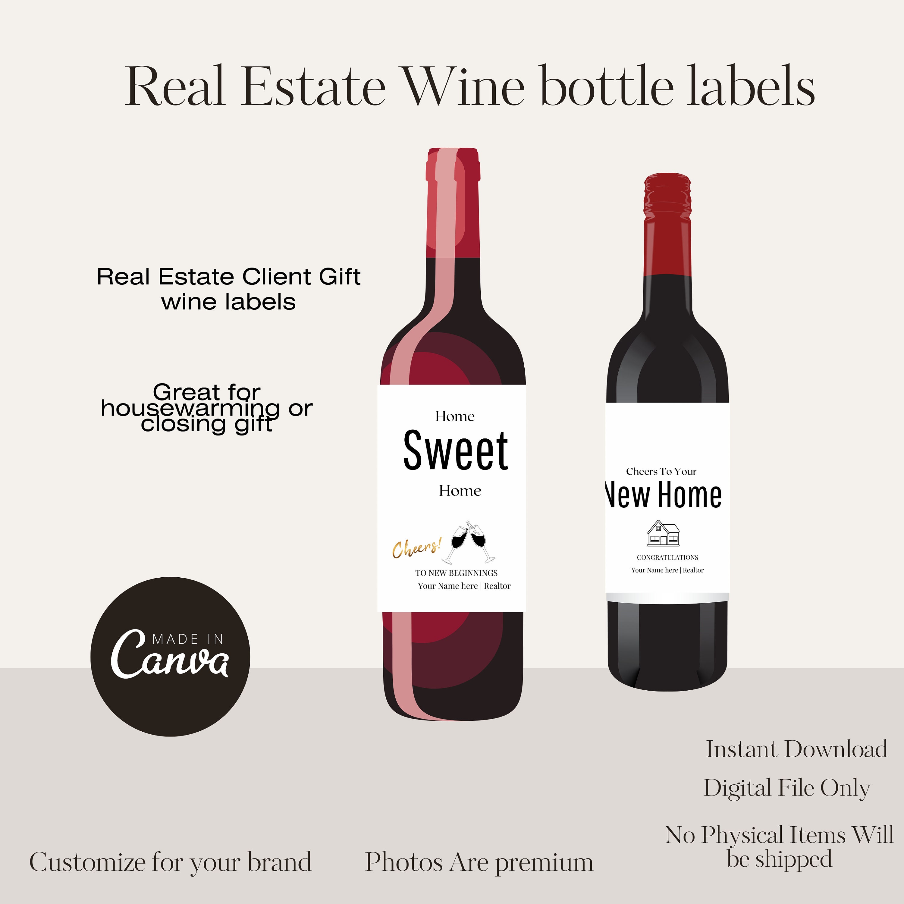 Custom Wine Labels Real Estate Printable Client Gift From Realtor New ...