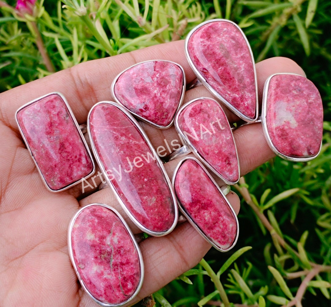 Handmade Pink Thulite Gemstone Ring: 925 Silver Plated - Etsy