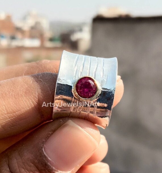 Pink Ruby Stone Ring 925 Sterling Silver Ring Wide Band - Etsy
