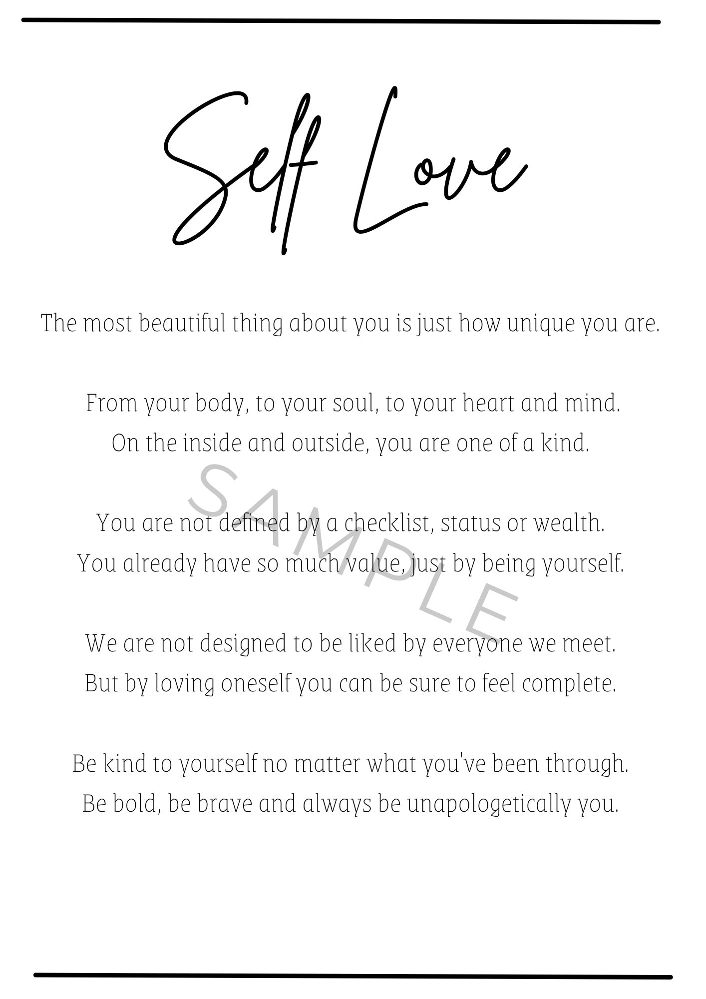 Self Love Print Poem About Self Love Home Decor Self Love | Etsy Australia