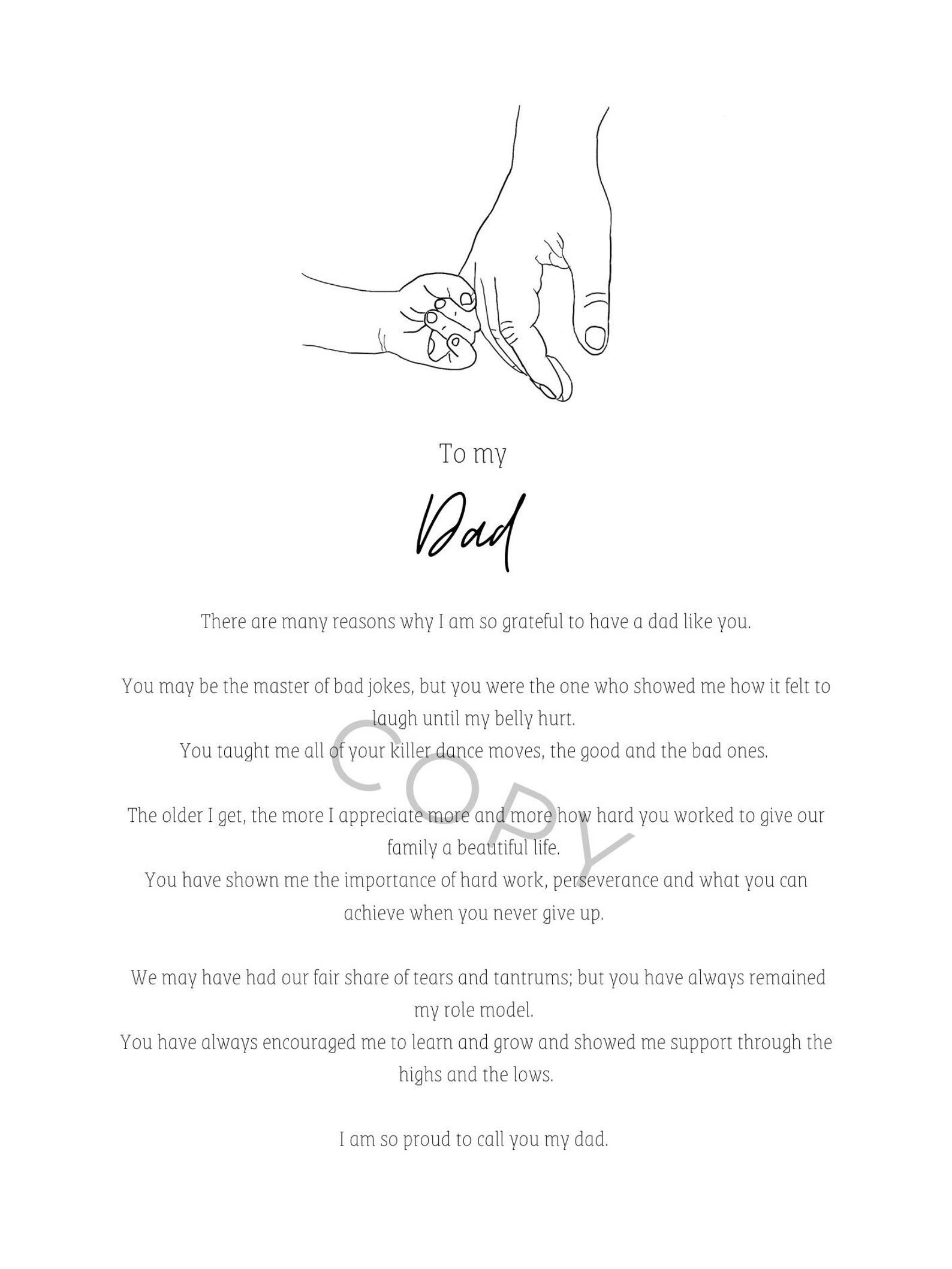 To My Dad Print - Digital PDF Print for Dad/father , Poem for Dad, Gift ...