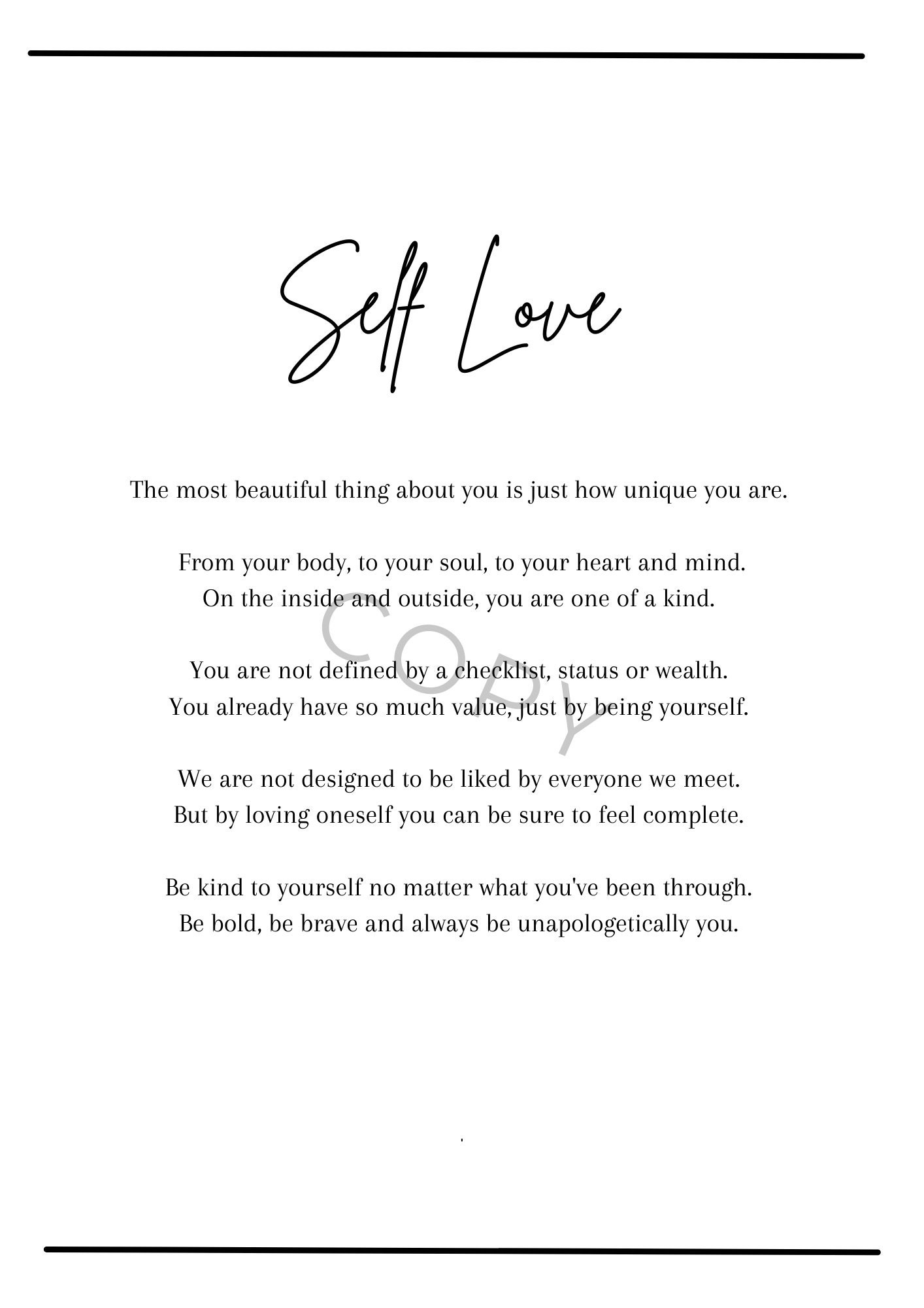 Self Love Print - Poem About Self Love, Home Decor, Self Love Framed ...