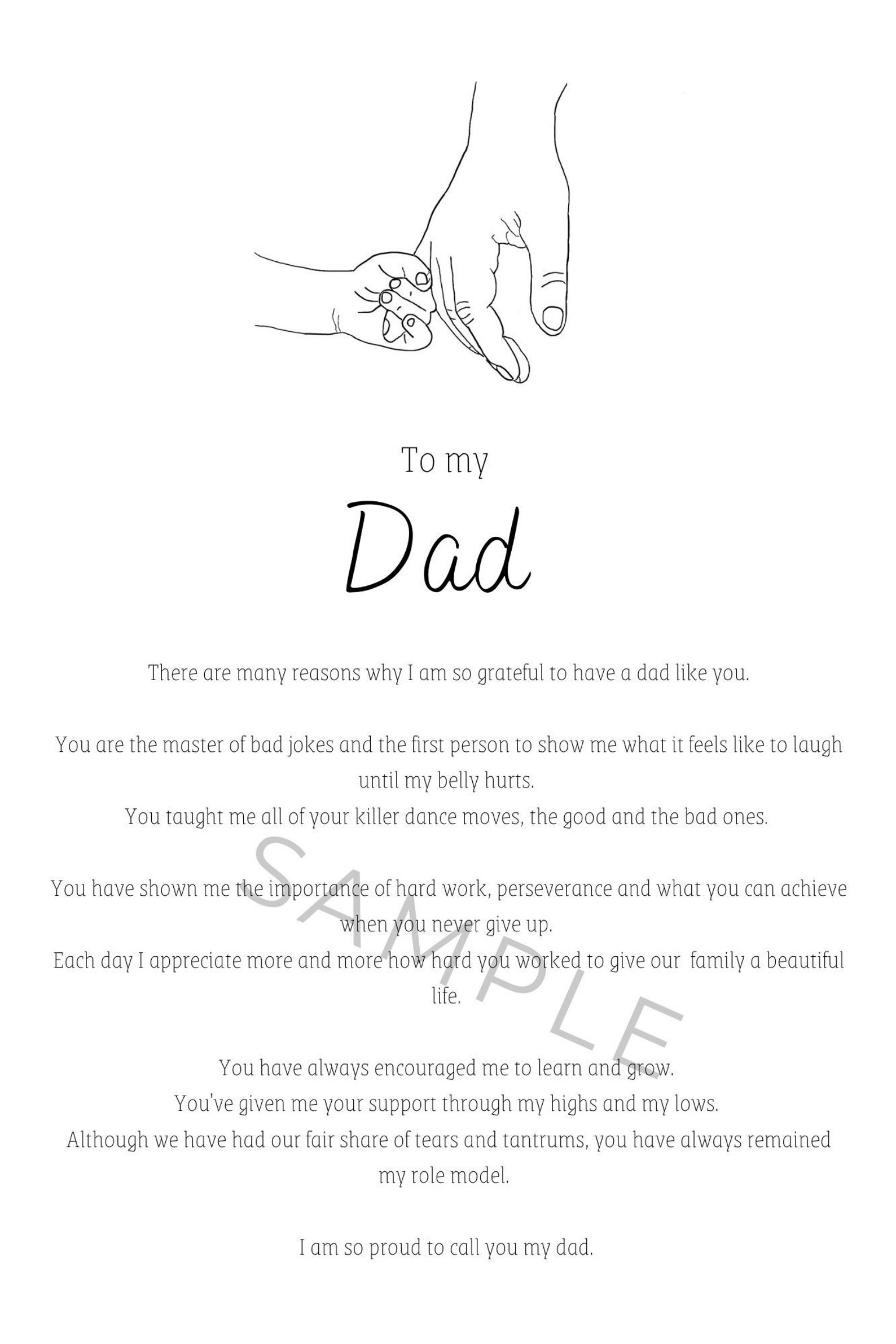 To My Dad Print Digital PDF Print for Dad/father Poem for - Etsy