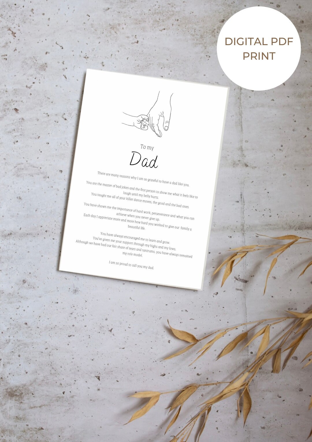 To My Dad Print Digital PDF Print for Dad/father Poem for - Etsy