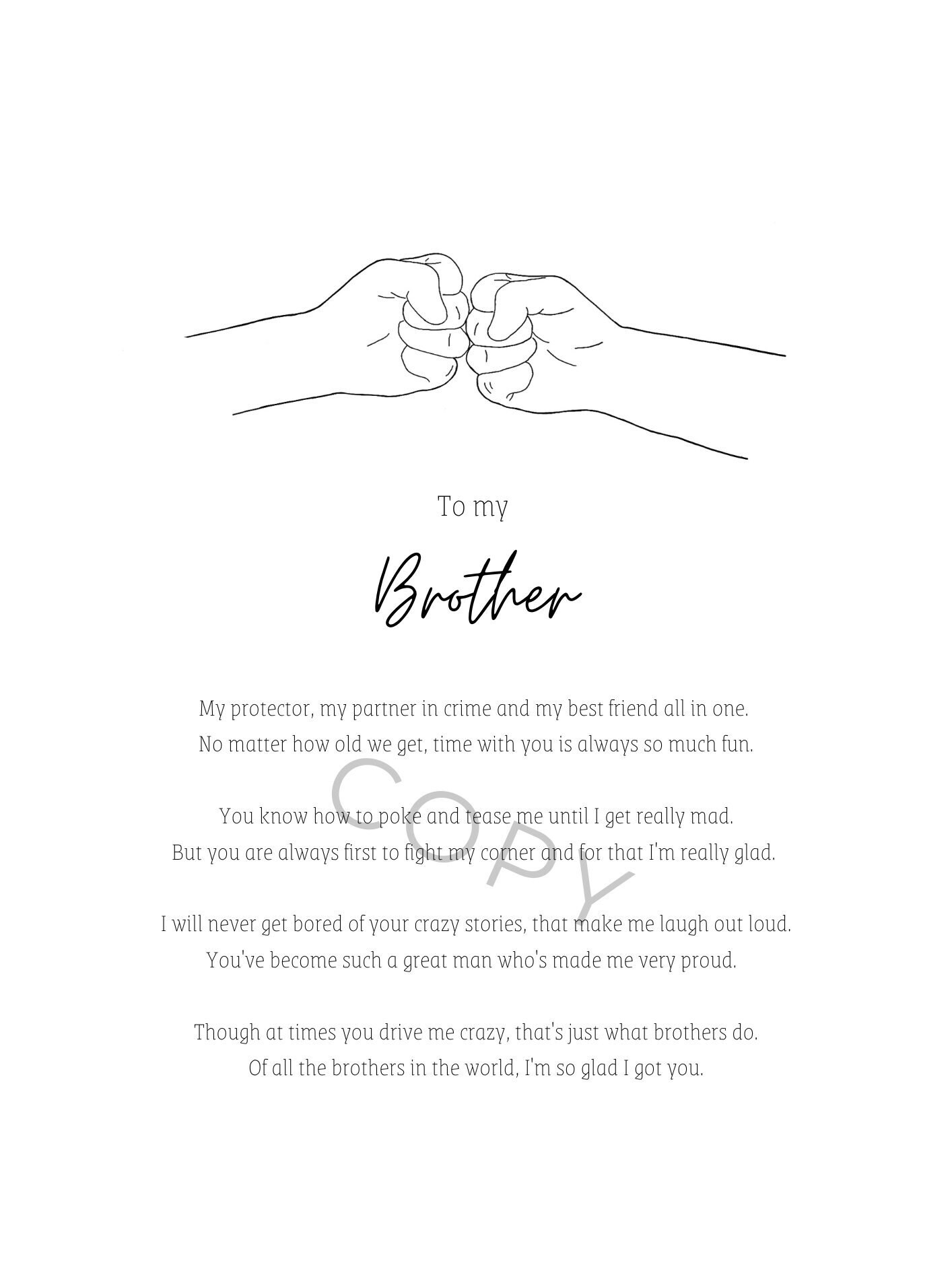 To My Brother Print - Digital Personalised Print for Brother , Poem for ...