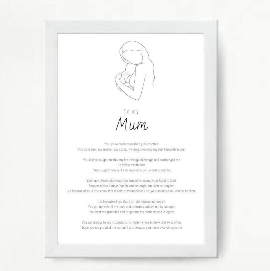 To My Mum Print Personalised Print for Mum/mother Poem for - Etsy Australia
