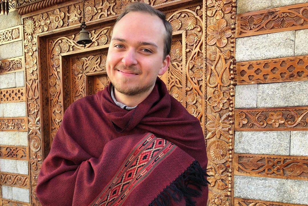 Handwoven Merino Wool Meditation Shawl: Burgundy Red Himalayan Blanket ...