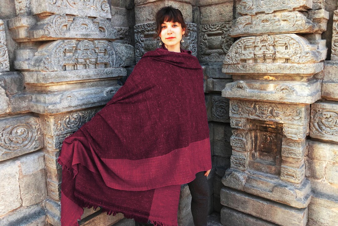 Burgundy Angora Meditation Shawl: Handwoven Wool Prayer Blanket ...