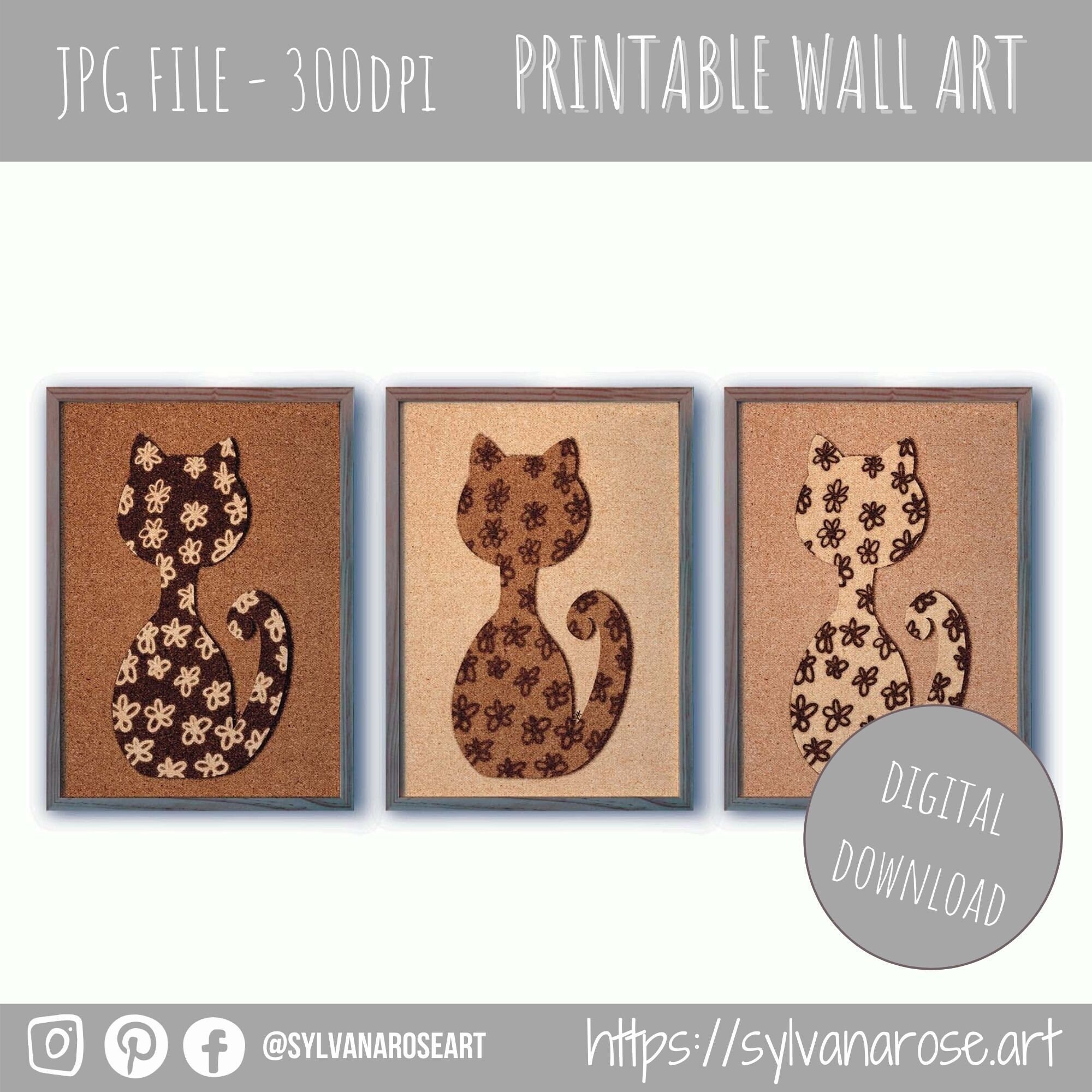 Bundle Printable Cat Wall Art Printable Cat Art Cat - Etsy