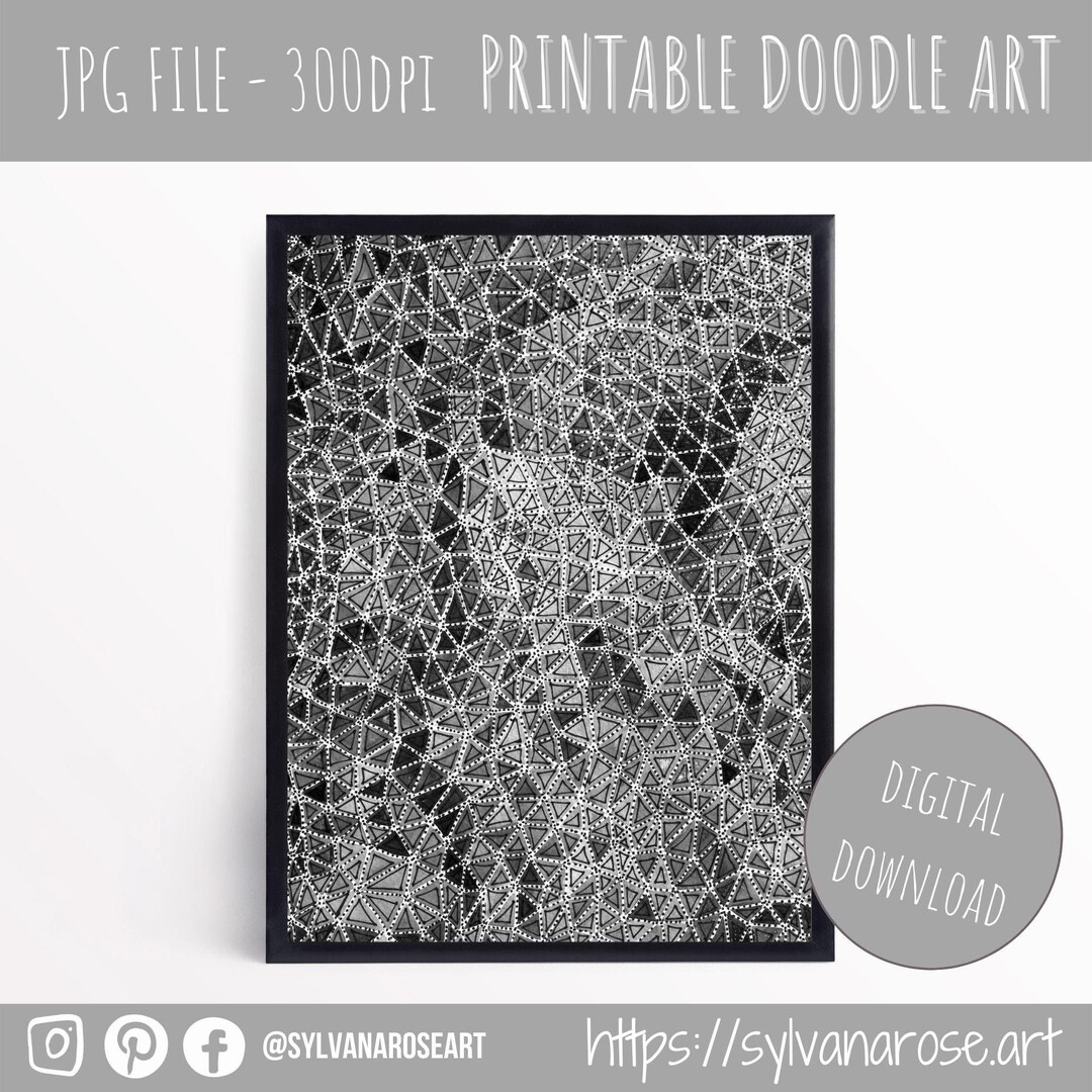 Doodle Wall Art Doodle Printable Wall Art Black and White Triangles ...