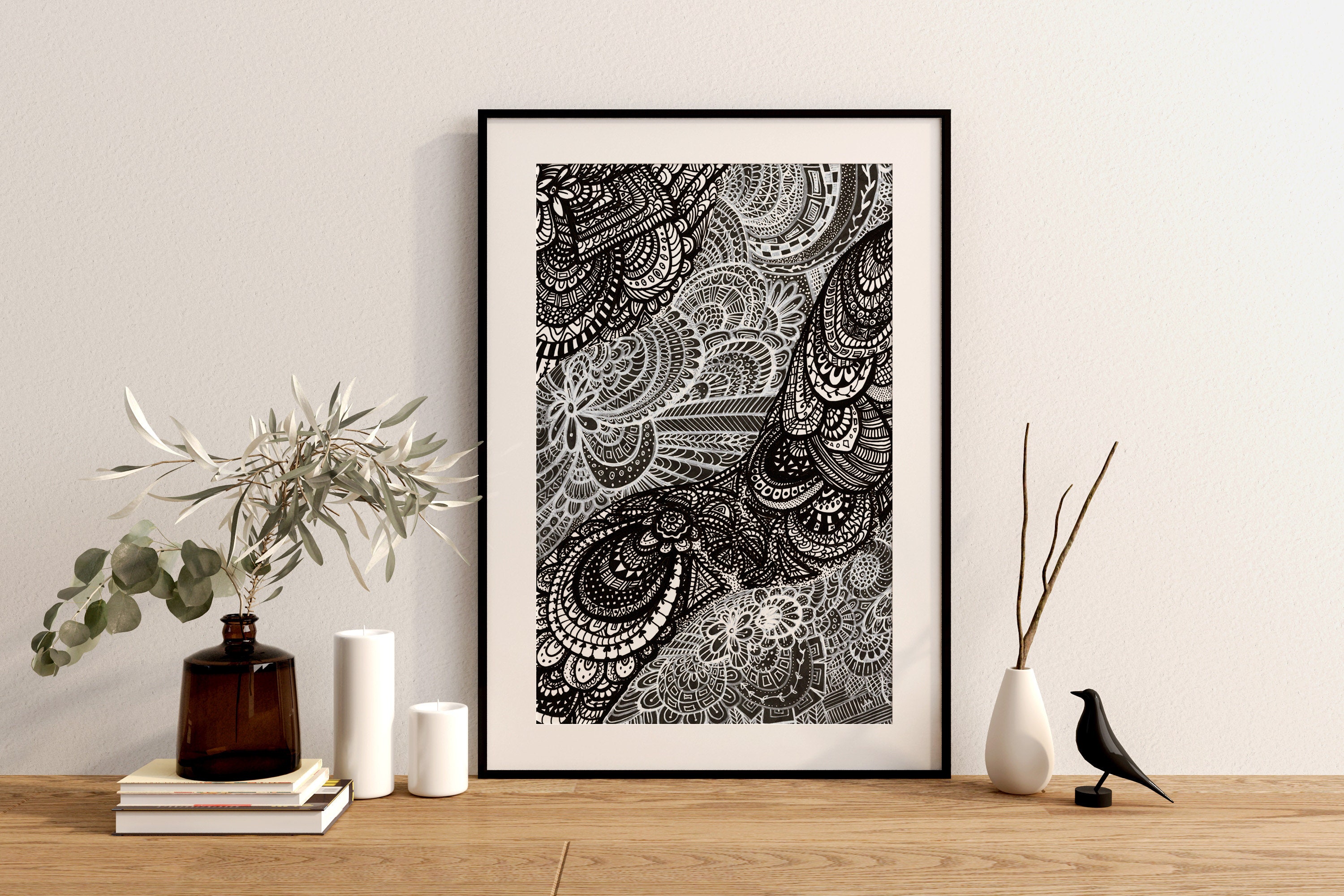 Doodle Wall Art Doodle Printable Wall Art Black and White Tangles ...