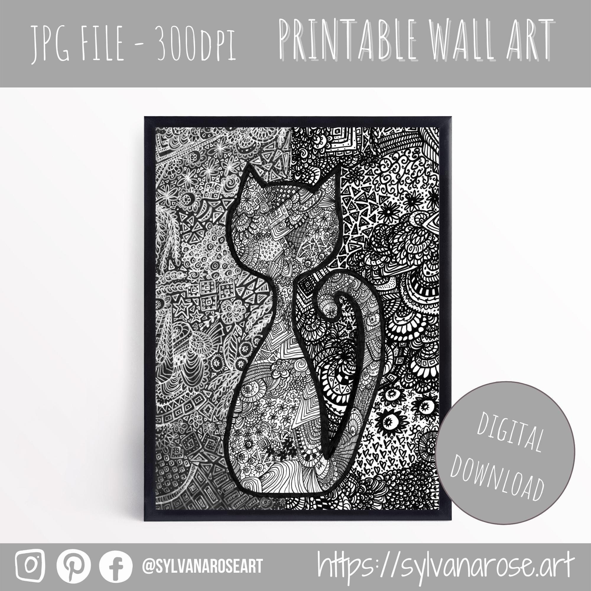 Printable Cat Wall Art Printable Cat Art Cat Printables - Etsy