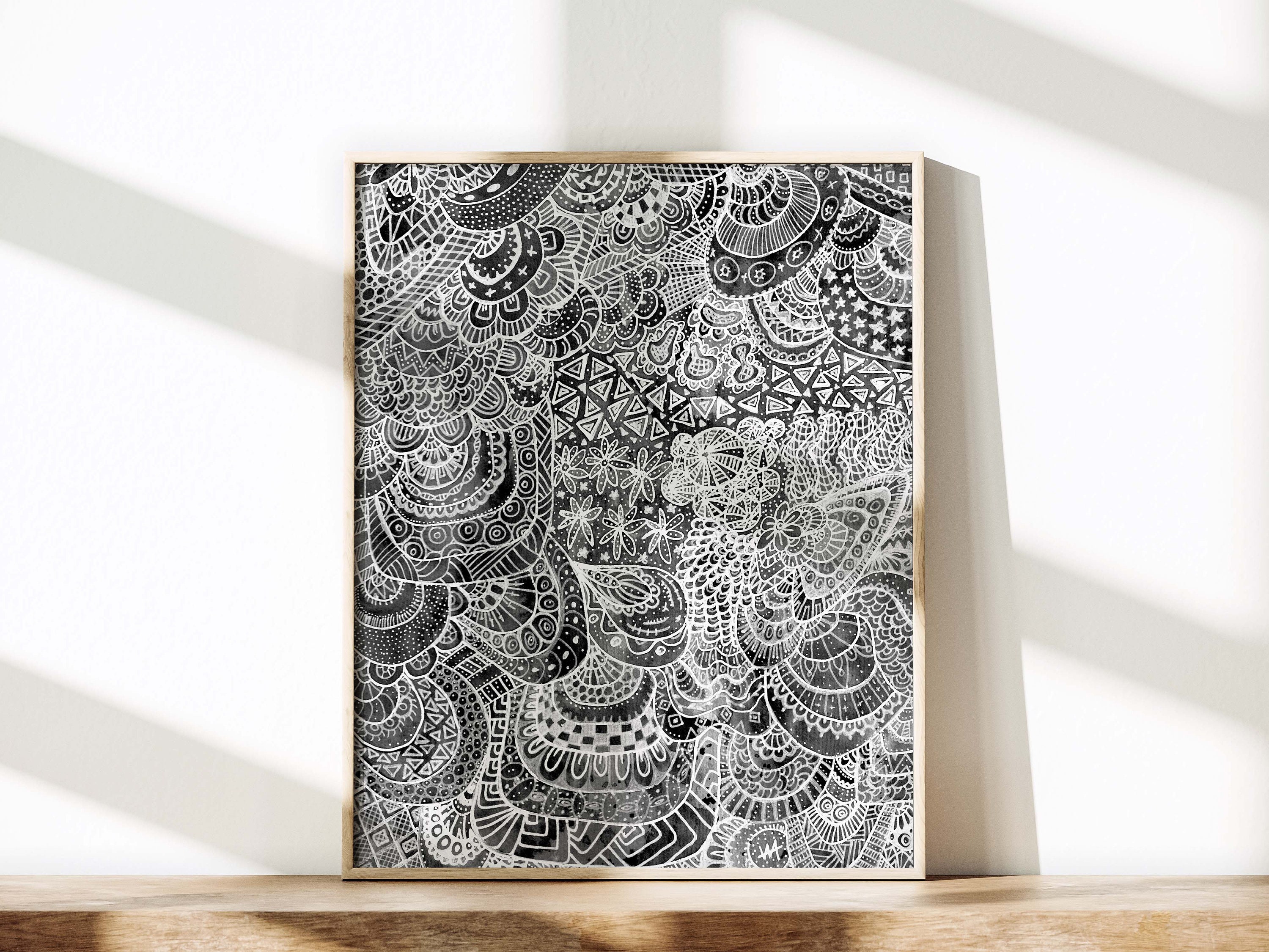 Doodle Wall Art Doodle Printable Wall Art Black and White Tangles ...