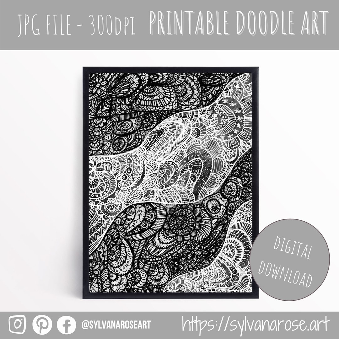 Doodle Wall Art Doodle Printable Wall Art Black and White Tangles ...