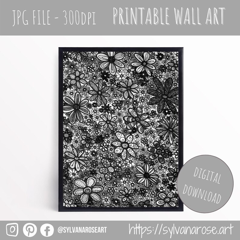 Doodle Wall Art Doodle Printable Wall Art Black and White - Etsy