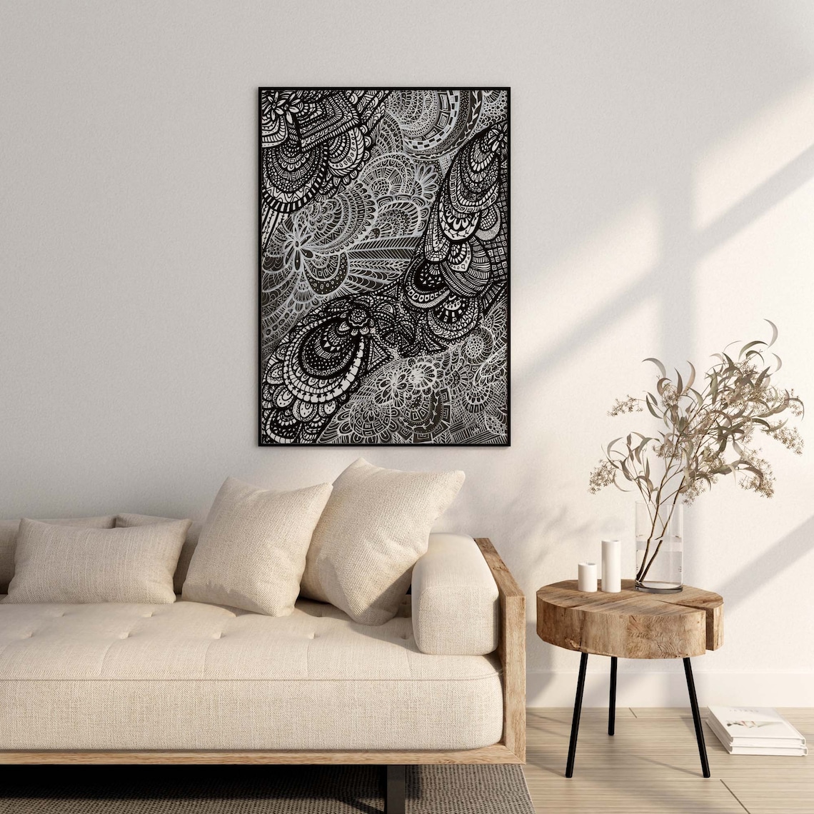 Doodle Wall Art Doodle Printable Wall Art Black and White Tangles ...