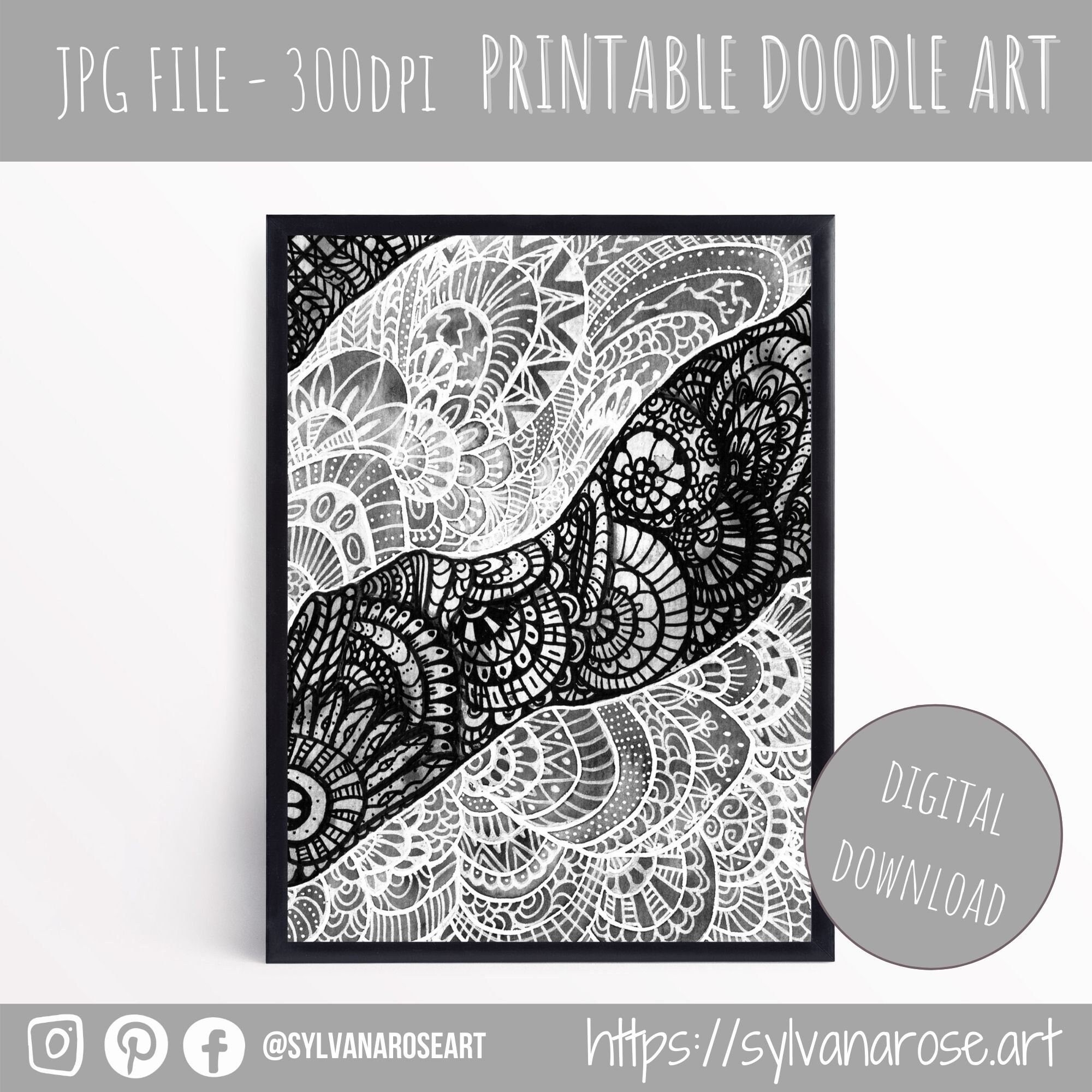 Doodle Wall Art Doodle Printable Wall Art Black and White - Etsy