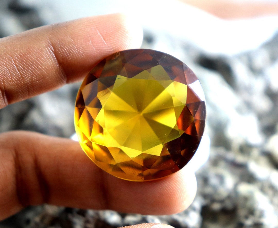 90.6CT 32.4x17.9mm BIG SIZE Excellent Round Cut Citrine Gemstone ...