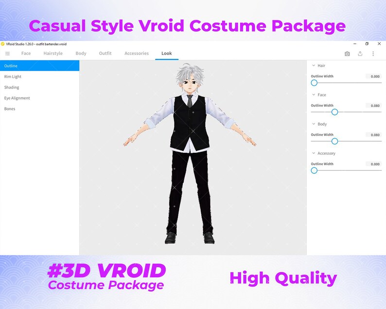 Metro Style Trio Sleek 3D Vroid Casuals for the Modern Man Vroid ...