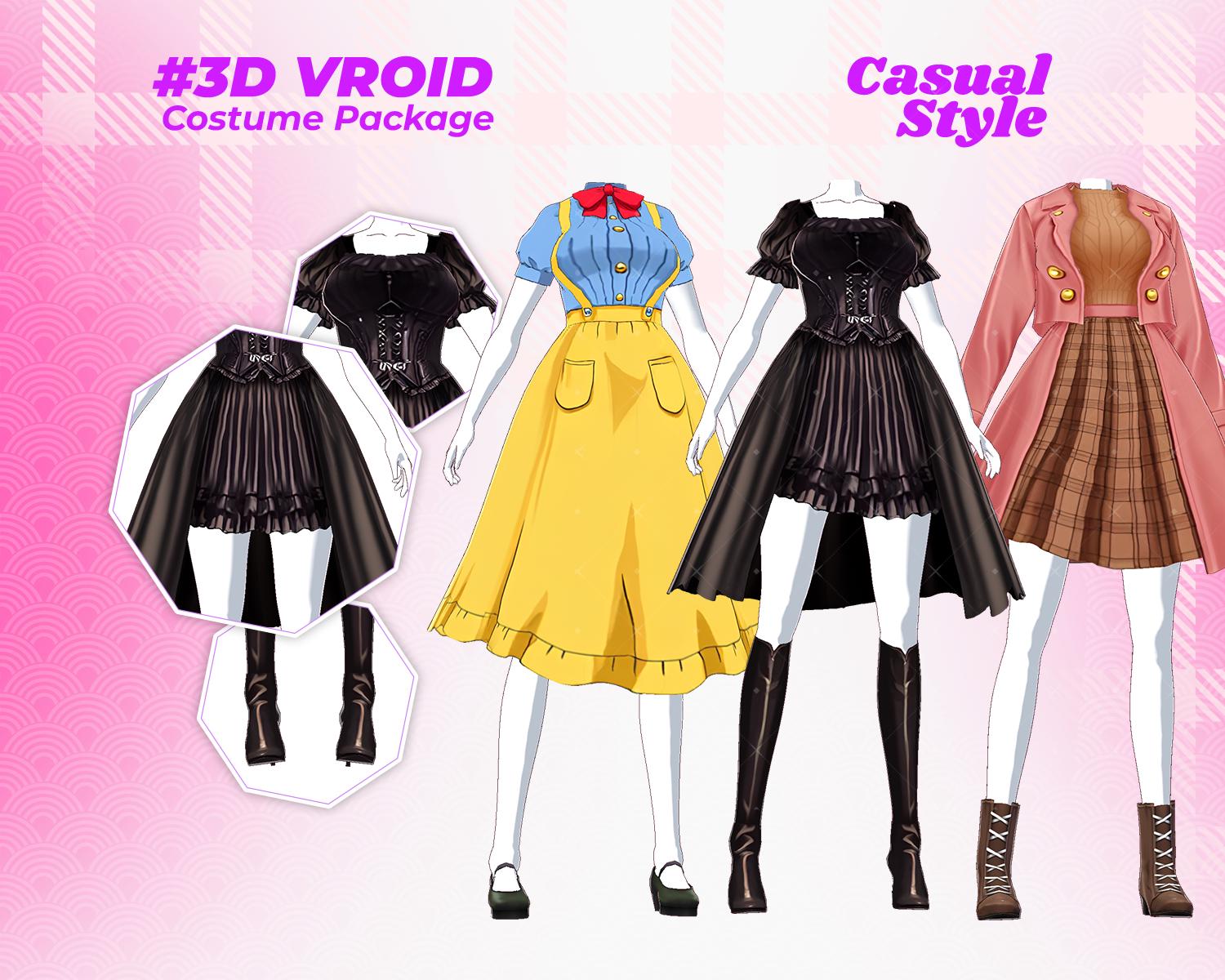 Vroid Outfit Bundle: School, Gothic, Pastel Styles (.vroidcustomitem ...