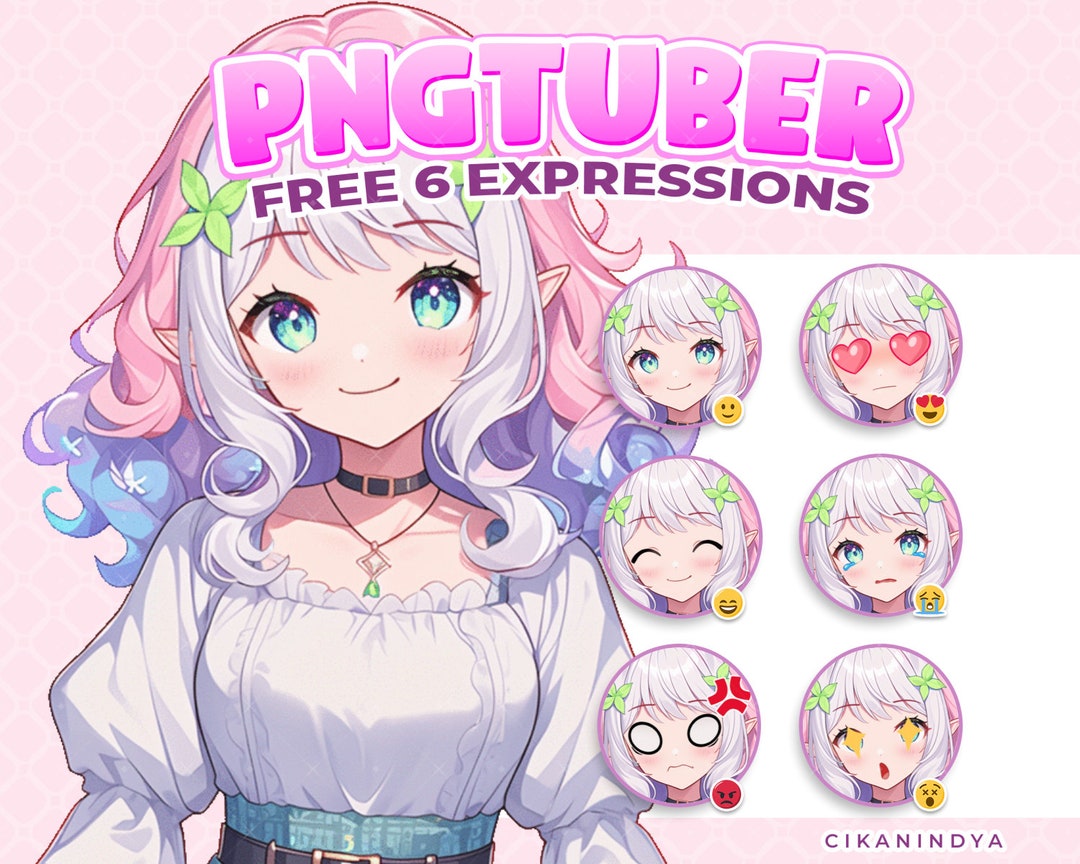 PNG Tuber | Charming Elf Girl With Ombre Hair and Green Ribbons | Get 6 ...