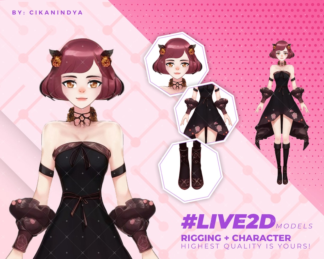 Vtuber Model | Cute Vtuber Girl in Chic Black Outfit for Live Streaming ...