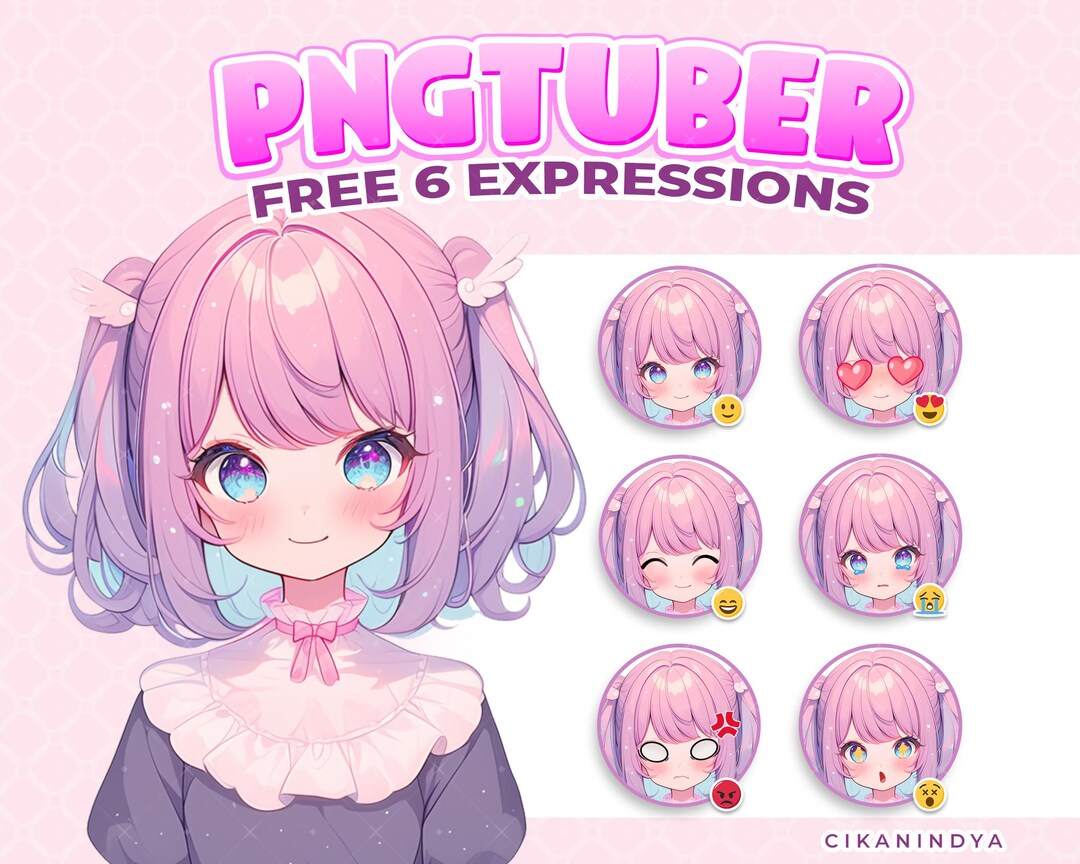 PNG Tuber | Cute Pastel Hair Anime Vtuber With Galaxy Eyes and Bow ...