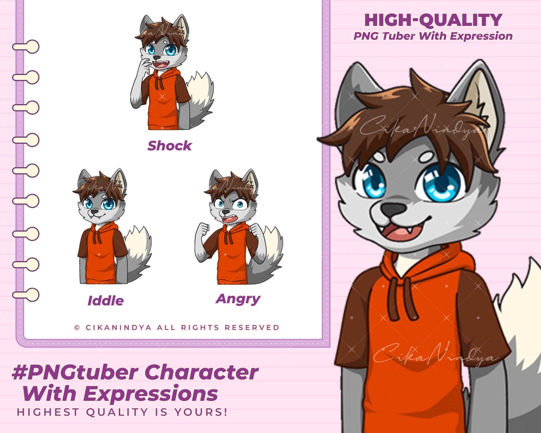 Dynamic Furry Wolf Boy Pngtuber Avatar: 3 Poses - Etsy