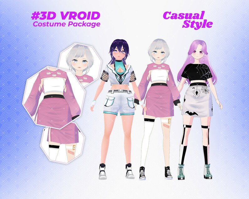 Vroid Chic Trendy 3D Clothes Pack With Casual Girl Outfit for Modern ...