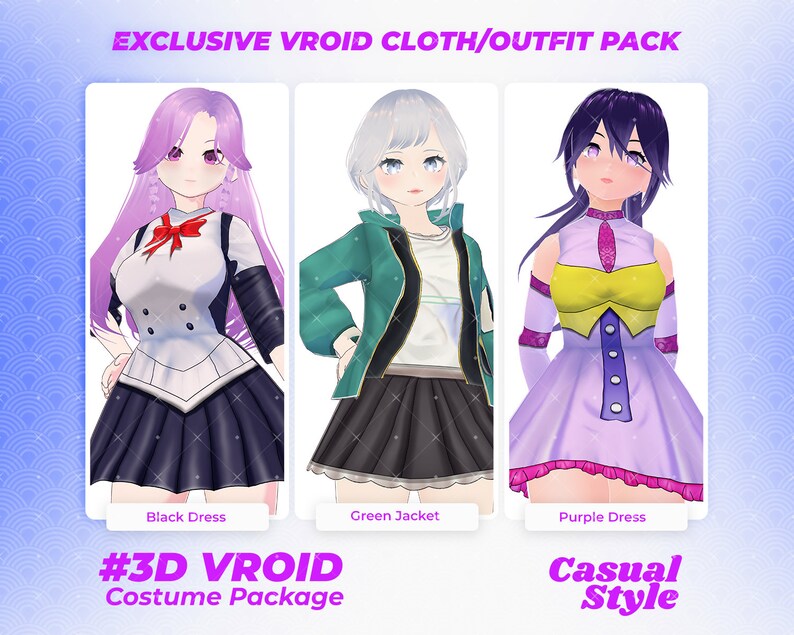 Vroid Outfit Pack: Casual Vtuber Female Wardrobe (3-in-1 ...