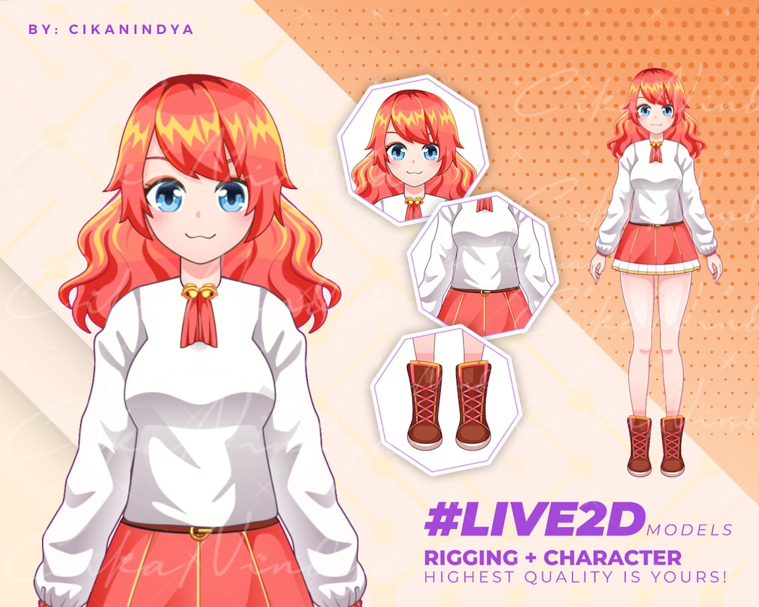 Vtuber Model | Perfect Charming Live2d Vtuber Anime School Red for ...