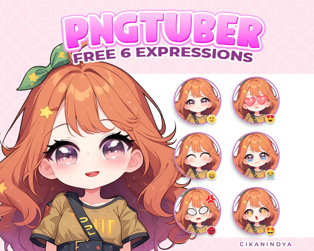 Chibi Girl PNG Tuber Avatar: 6 Poses for Streamers (digital Graphics ...